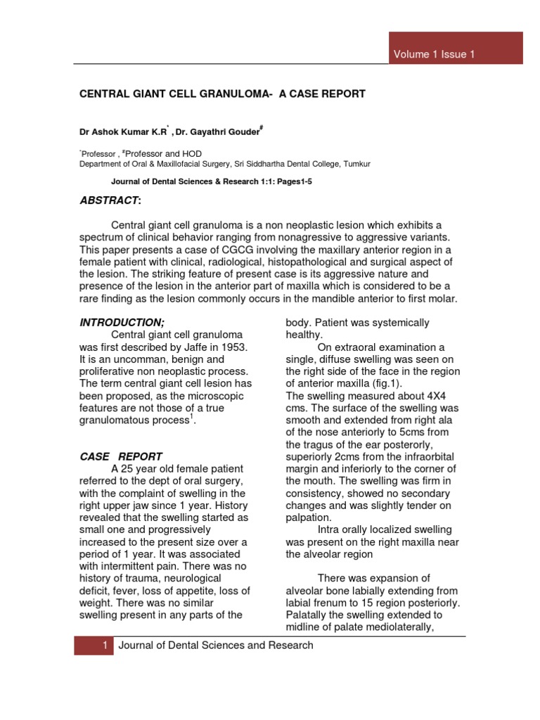 Central Giant Cell Granuloma A Case Report | PDF | Health Sciences ...