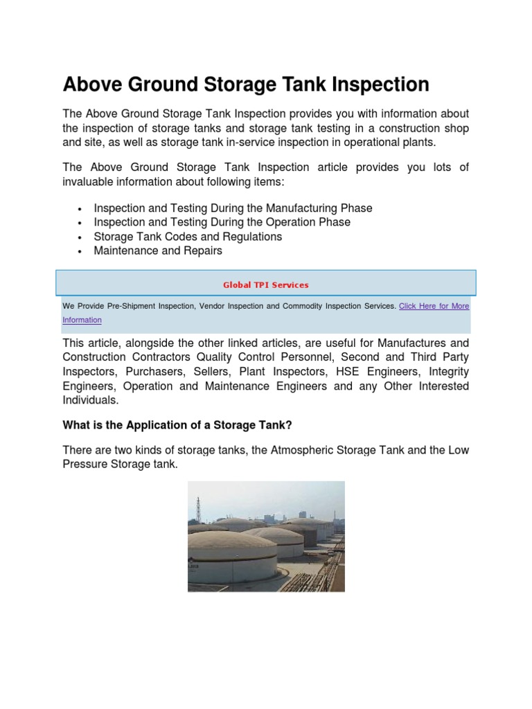 Above Ground Storage Tank Inspection | PDF | Corrosion | Roof