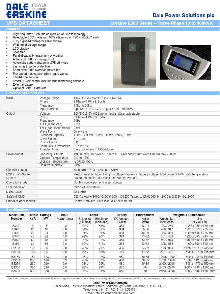 E300 UPS Datasheet | PDF | Electricity | Electrical Engineering