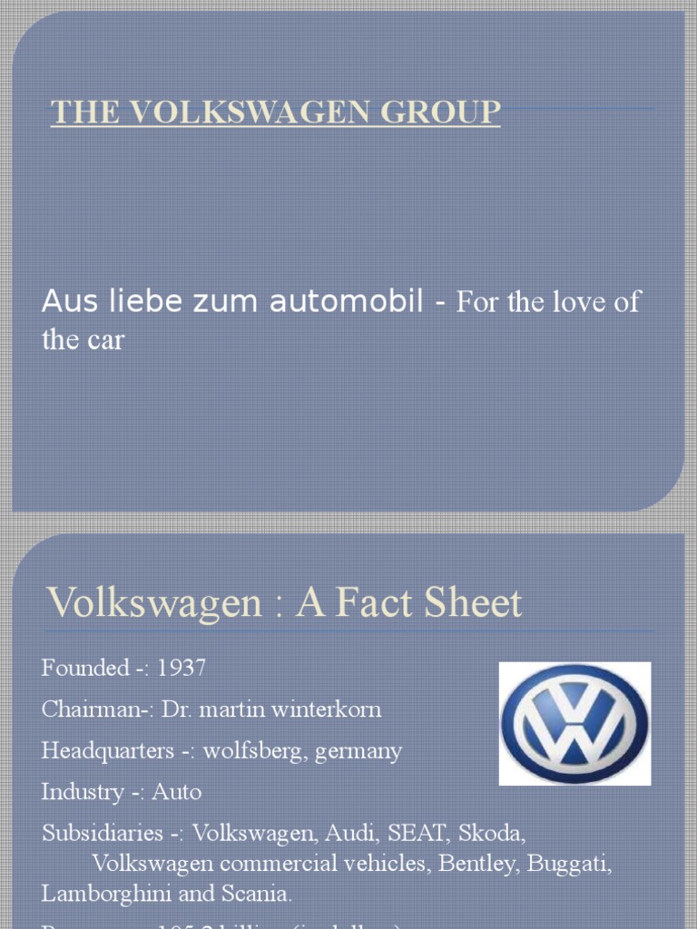 The Volkswagen Group: Aus Liebe Zum Automobil - For The Love of The Car ...