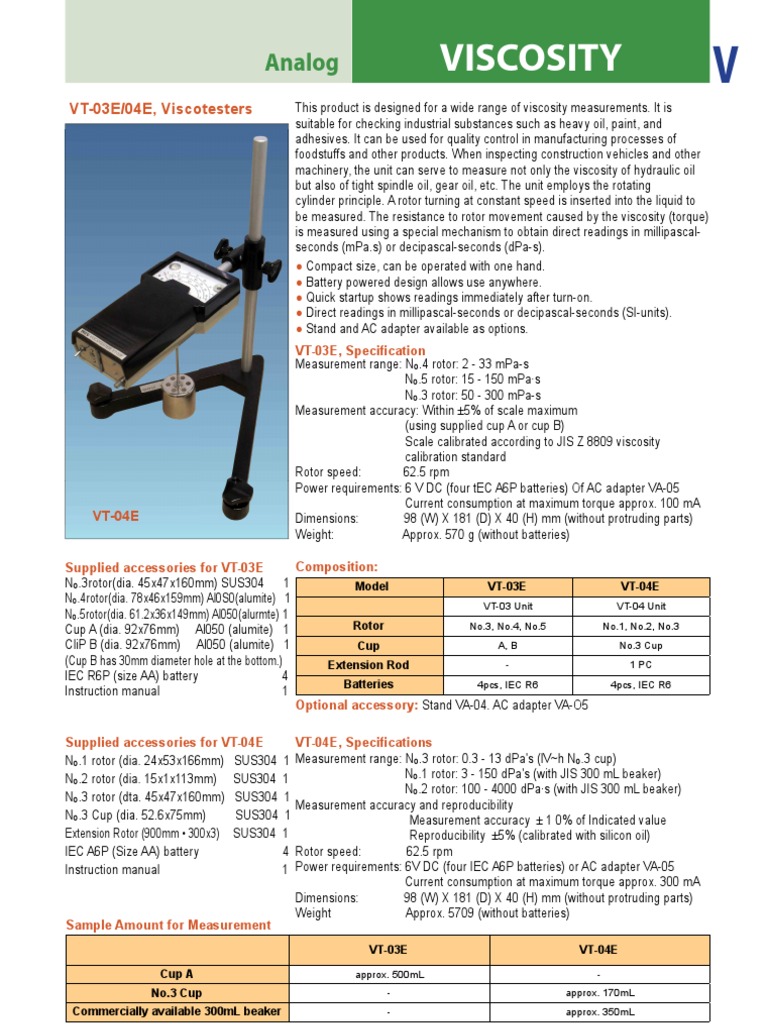 Viscosity - Catalog | PDF | Viscosity | Mechanical Engineering