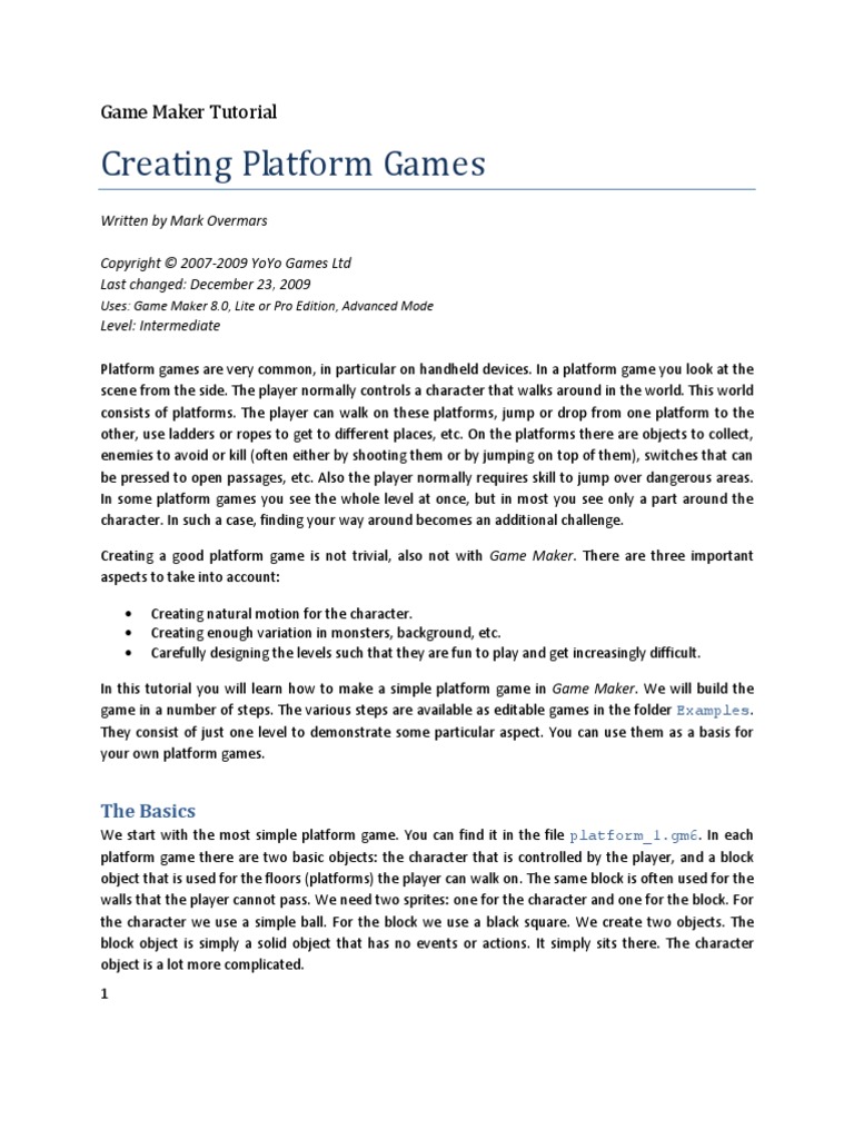 GM Tutorial - Platform Games | PDF