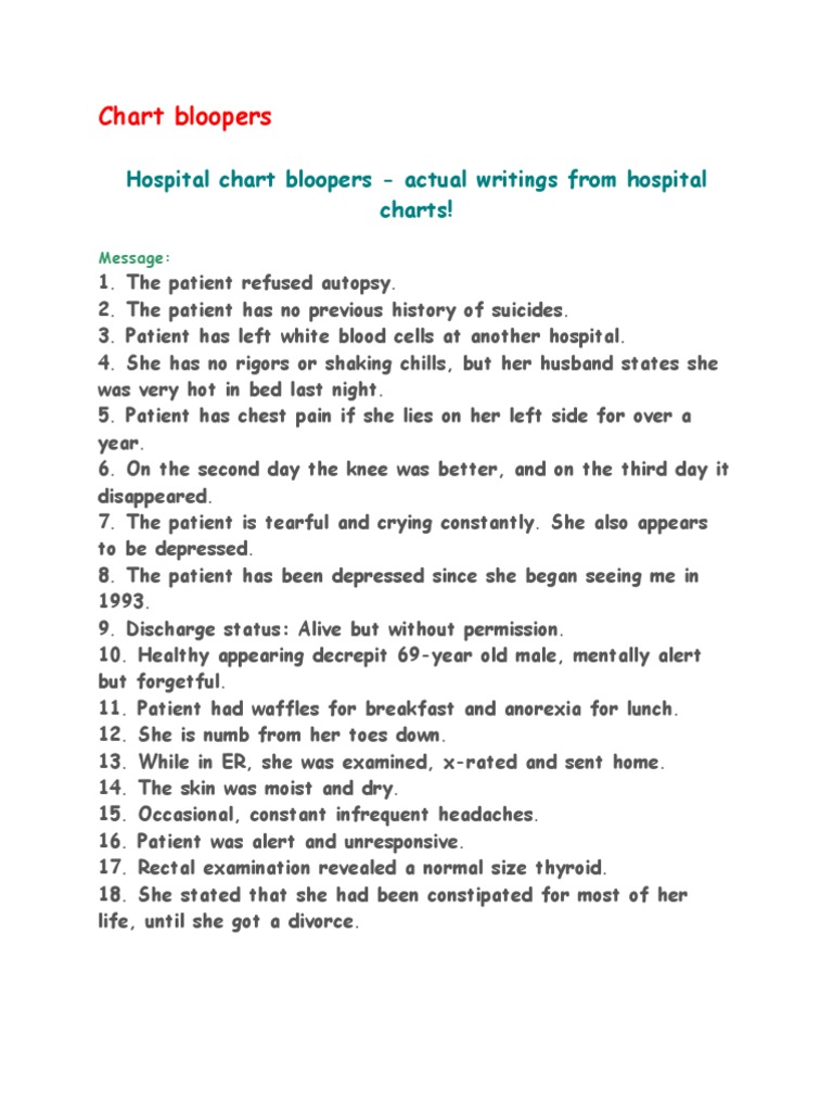 Chart Bloopers | PDF | Clinical Medicine | Medical Specialties