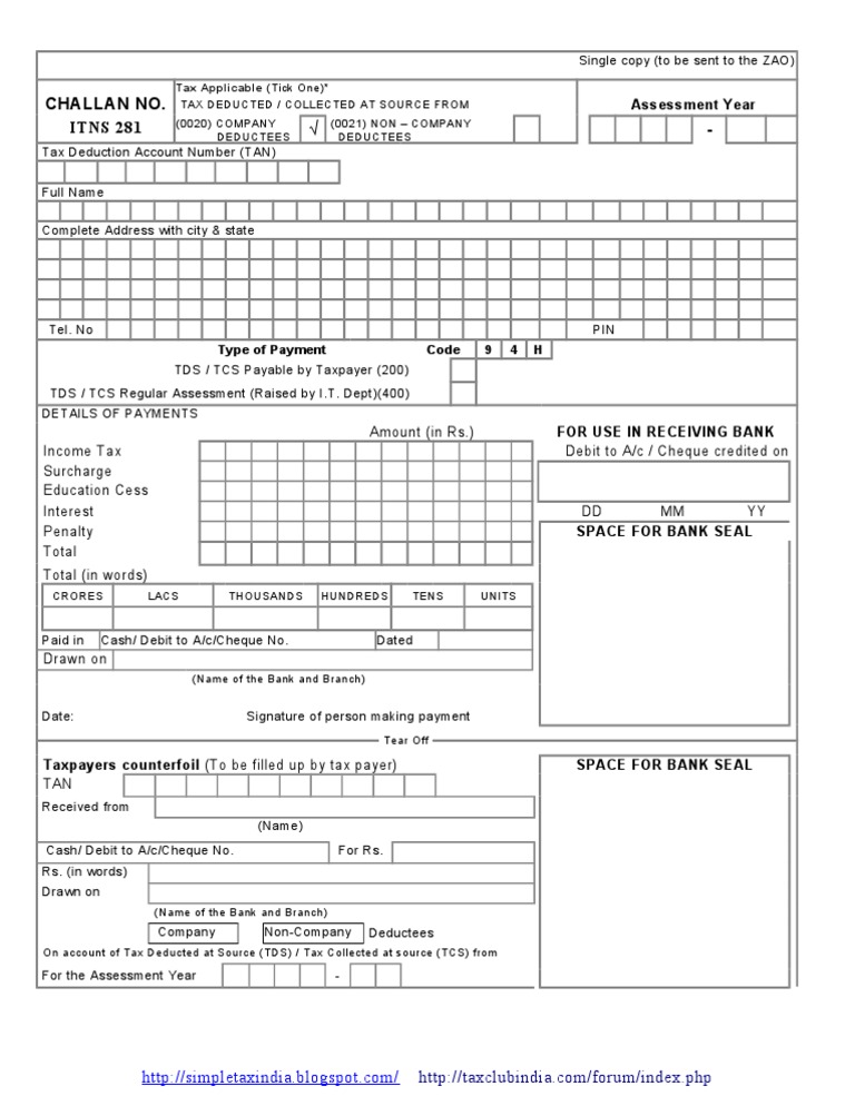 Challan No. ITNS 281 : Assessment Year | PDF | Payments | Cheque