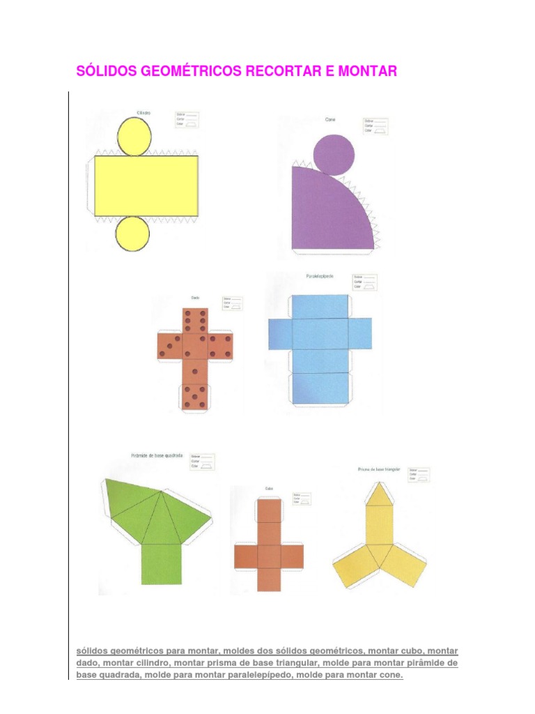 Sólidos Geométricos Recortar e Montar | PDF
