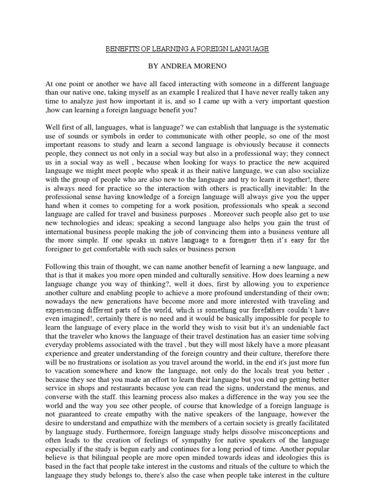 Key Benefits of Learning Languages | PDF | Foreign Language ...