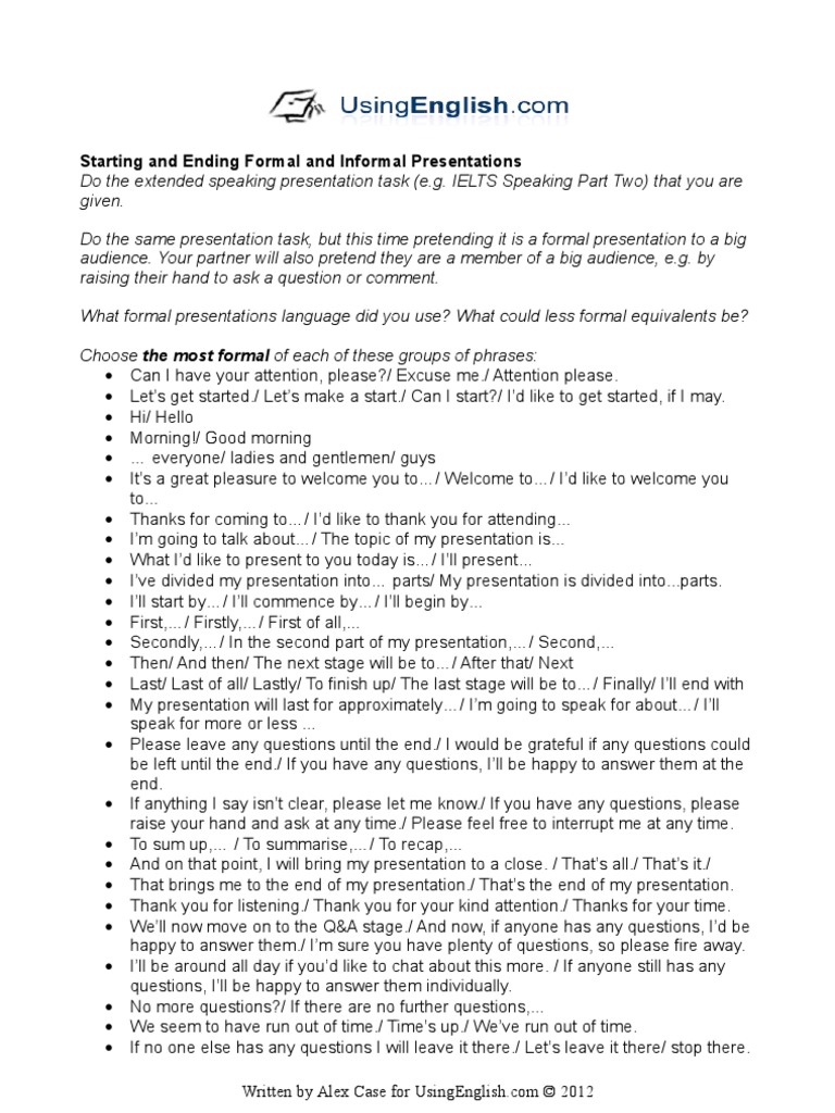 Presentations Formal Informal Language | PDF