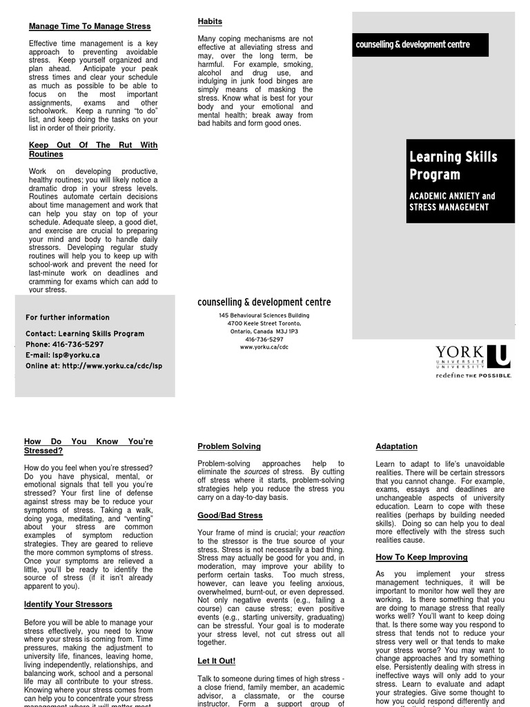 Stress Brochure | Stress Management | Stress (Biology)