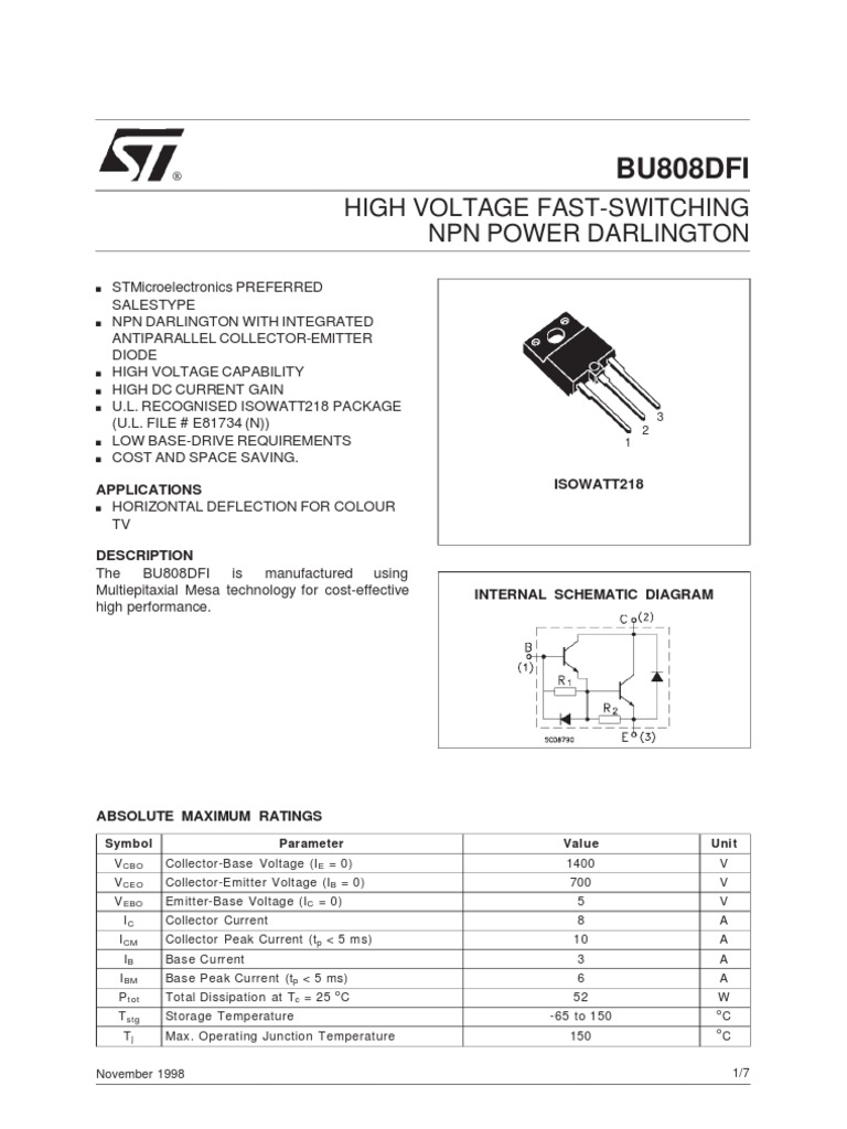 Bu 808 DF 1 | PDF | Bipolar Junction Transistor | Electrical Engineering