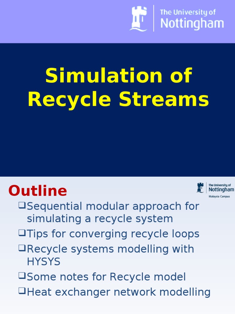 Lecture 4 - Simulation of Recycle Streams | PDF | Recycling | Simulation