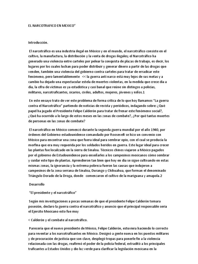 Resumen El Narcotrafico en Mexico | PDF | Guerra Mexicana contra las Drogas | Comercio ilegal de ...