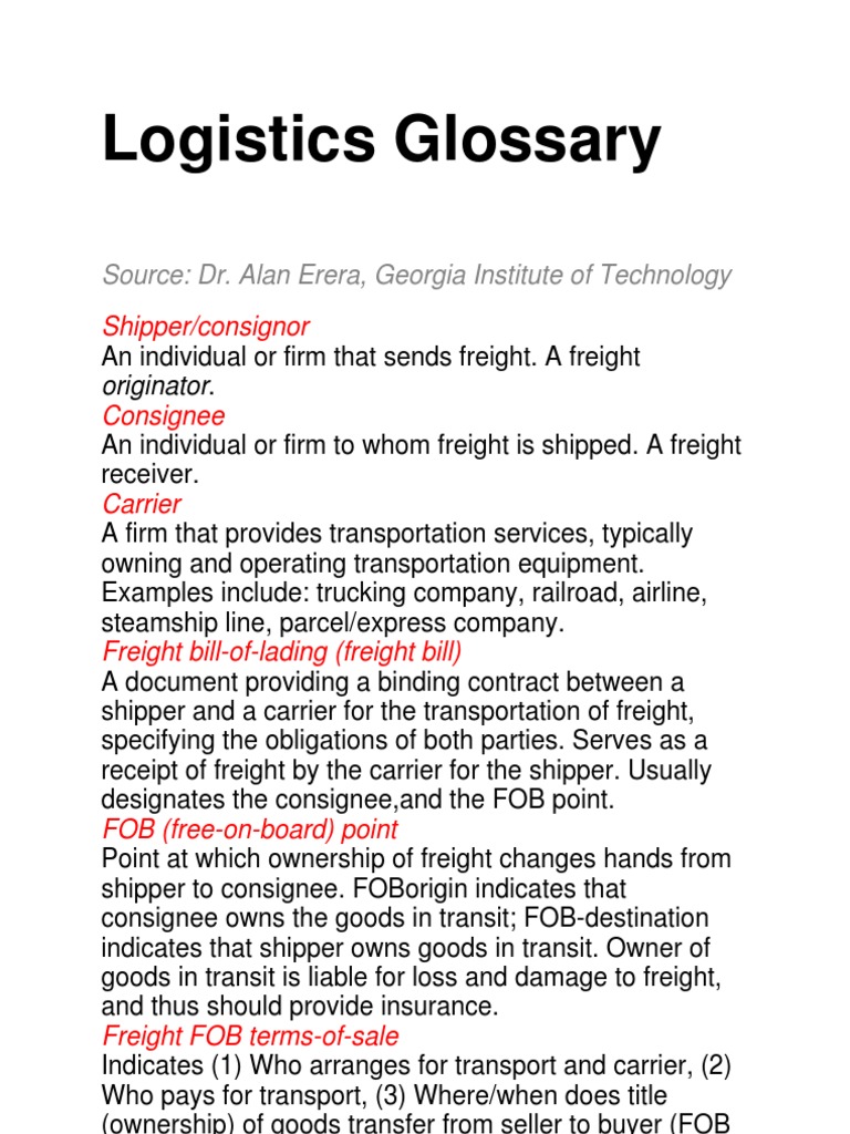 Logistics Glossary | PDF