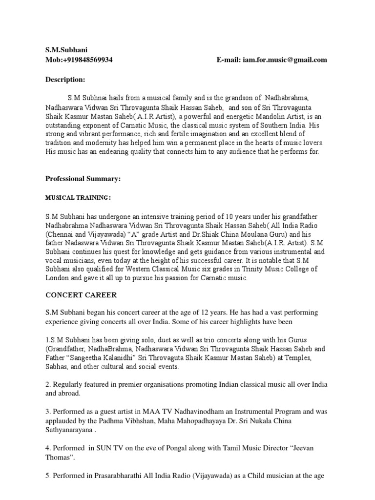 Musician Resume | Download Free PDF | Leisure | Classical Music