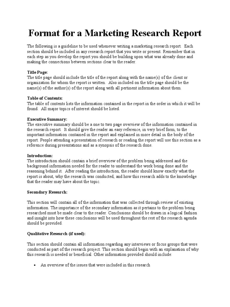 Marketing Research Report Format Guide | PDF | Experiment | Survey ...