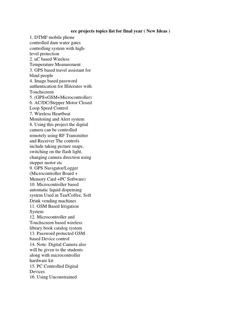 Ece Projects Topics List For Final Year | PDF | Wireless | Electrical ...