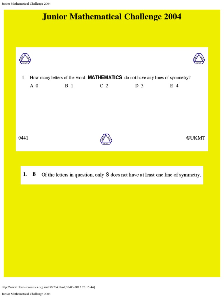 Junior Mathematical Challenge 2004-12 | PDF