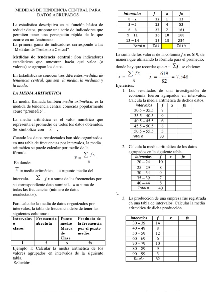 MEDIDAS DE TENDENCIA CENTRAL PARA DATOS AGRUPADOS1.docx | Mediana ...
