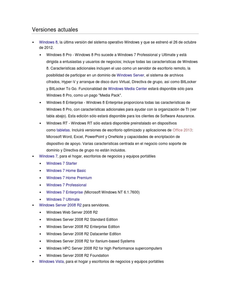 Versiones de Microsoft Windows 8 y 7 | PDF | Windows 7 | Windows 8