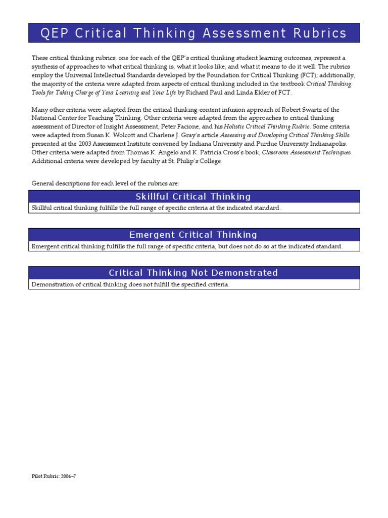 Critical Thinking Assessment Rubrics | PDF | Computers