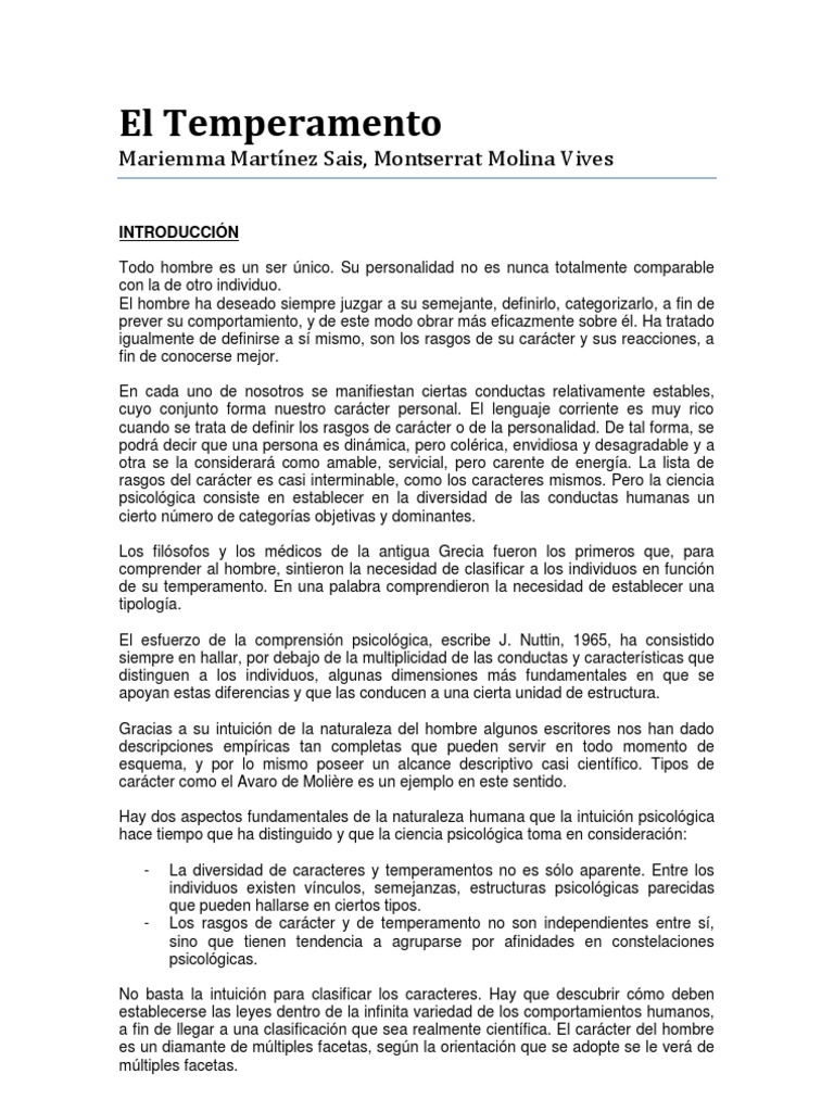 El Temperamento | PDF | Temperamento | Psicoanálisis