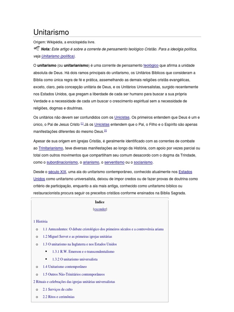 Unitarismo | Download grátis PDF | Movimentos Teológicos Cristãos | Fés ...