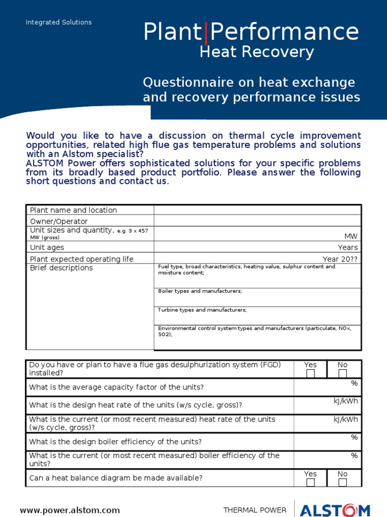 1-4 Heat Recovery Questionnaire | PDF | Boiler | Thermodynamics