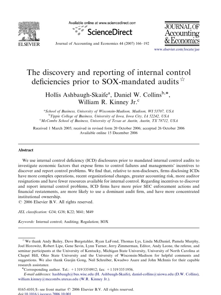The Discovery and Reporting of Internal Control Deficiencies Prior To ...
