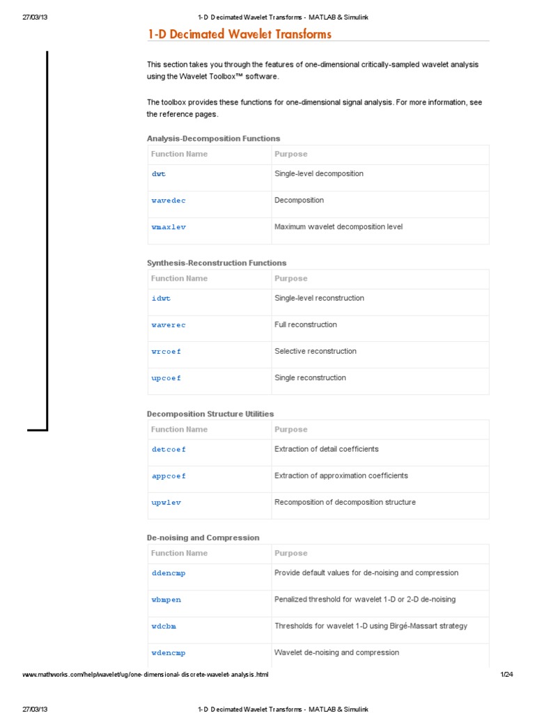 1-D Decimated Wavelet Transforms - MATLAB & Simulink | PDF | Wavelet | Signal (Electrical ...