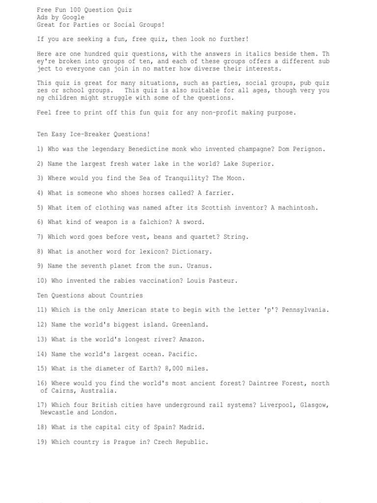 Funtime Quiz | PDF | Quiz | Leisure