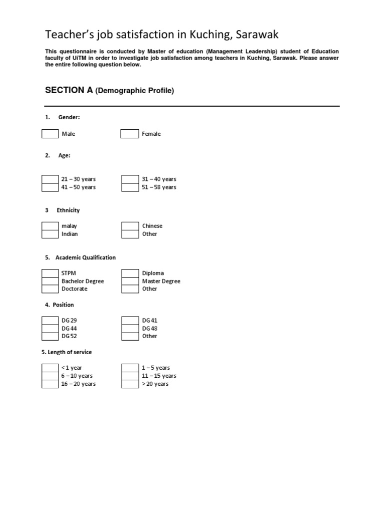Questionnaire Teacher Job Satisfaction | PDF | Emotional Intelligence ...