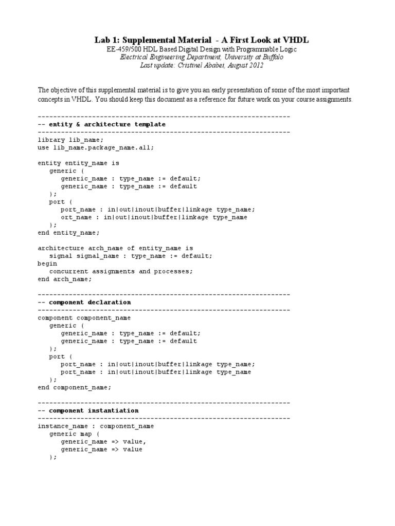 Lab 1: Supplemental Material - A First Look at VHDL | PDF | Subroutine | Control Flow