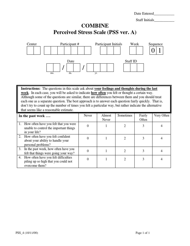 Perceived Stress Scale Pss 112001 | PDF