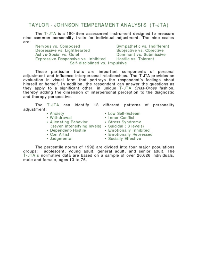 Assessing Nine Personality Traits and Adjustment Patterns Through the ...