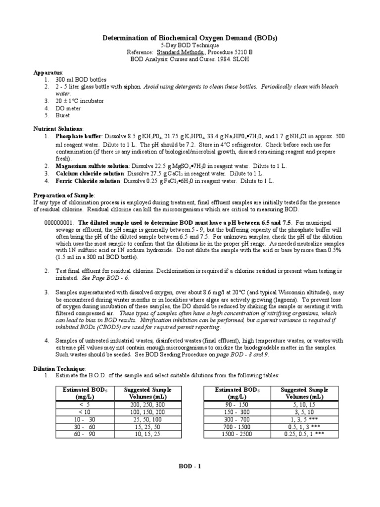 BOD Procedure | PDF | Chemical Substances | Chemistry