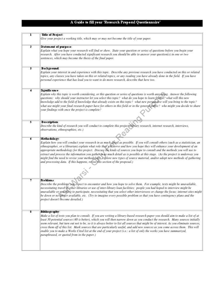 A Guide to Fill Your Research Proposal Questionnaire | Ethnography ...
