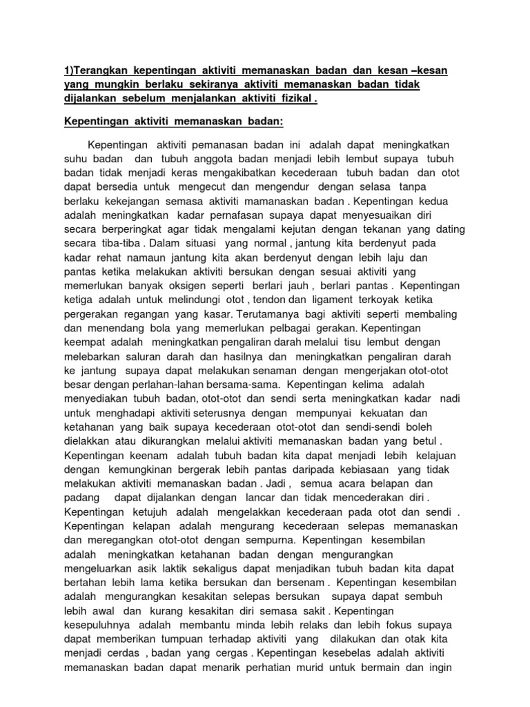 Terangkan Kepentingan Aktiviti Memanaskan Badan Dan Kesan | PDF