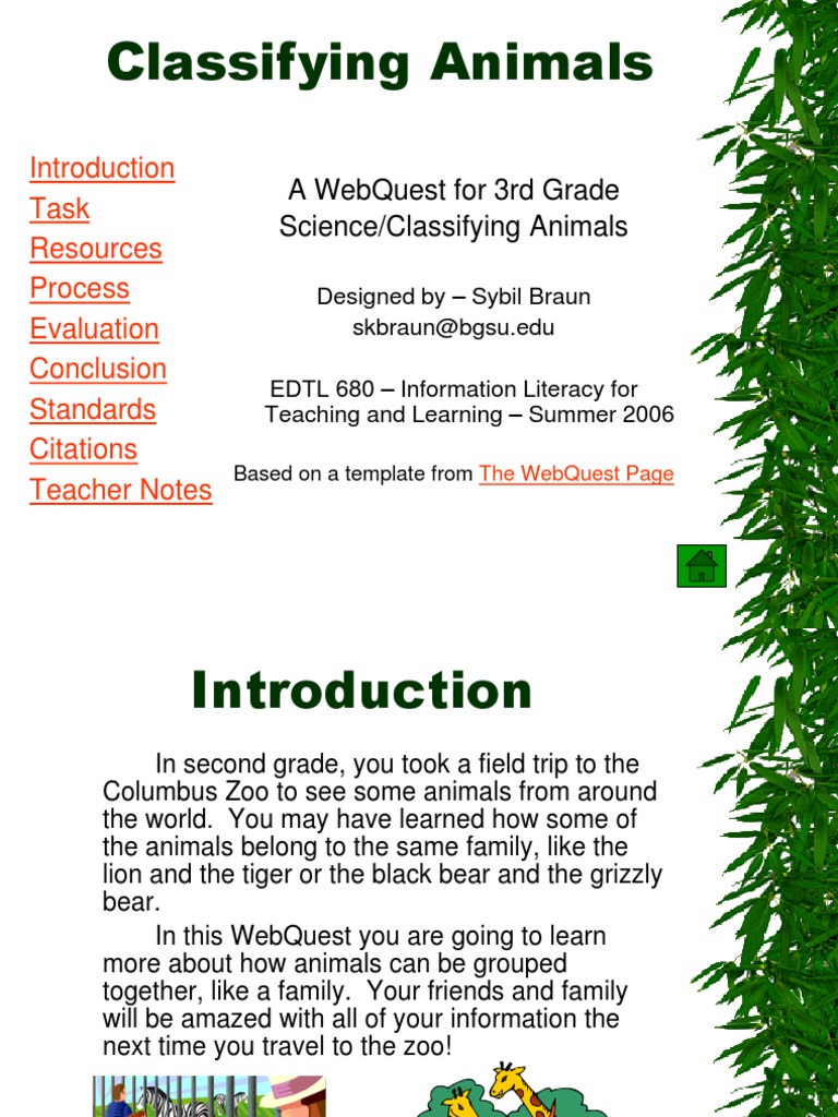 3rd Grade Animal Classification WebQuest | PDF