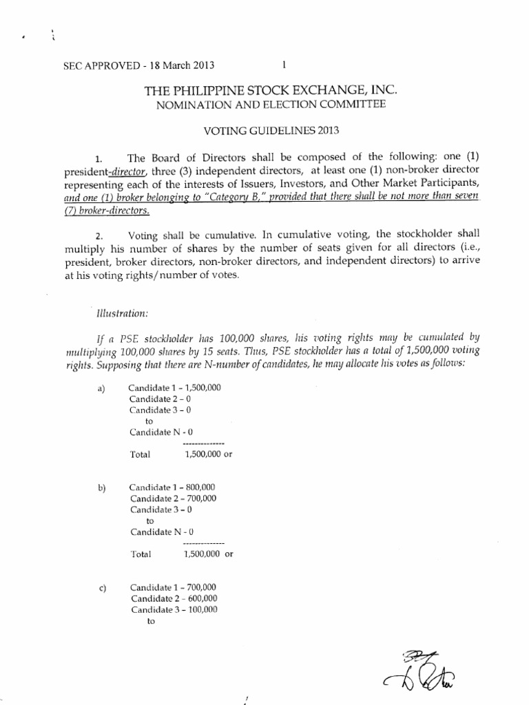 Voting Guidelines SEC Approved | PDF | Parliamentary Procedure | Stocks