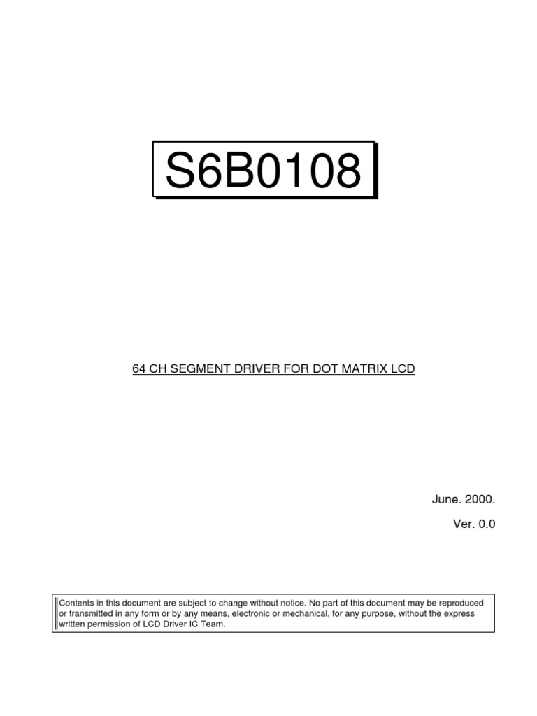 LCD Controller s6b0108 | PDF | Random Access Memory | Input/Output