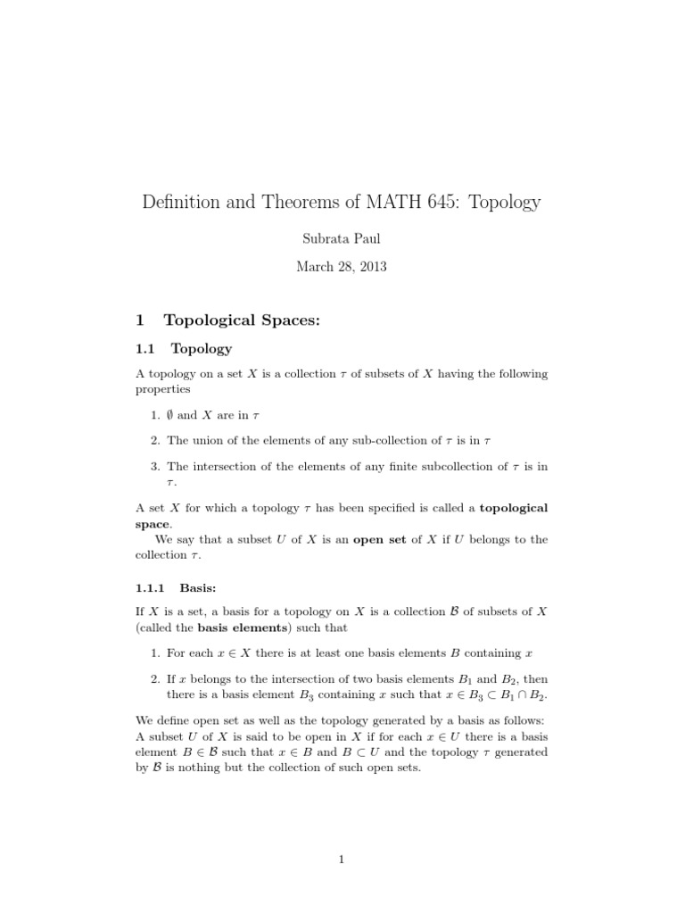 Definition and Theorems of Basic Topology | PDF | Continuous Function | Metric Space