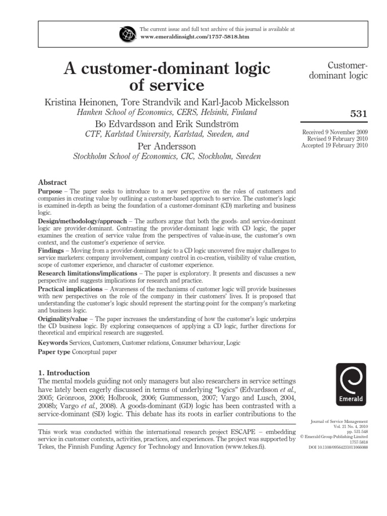 A Customer-Dominant Logic | PDF | Customer Experience | Logic