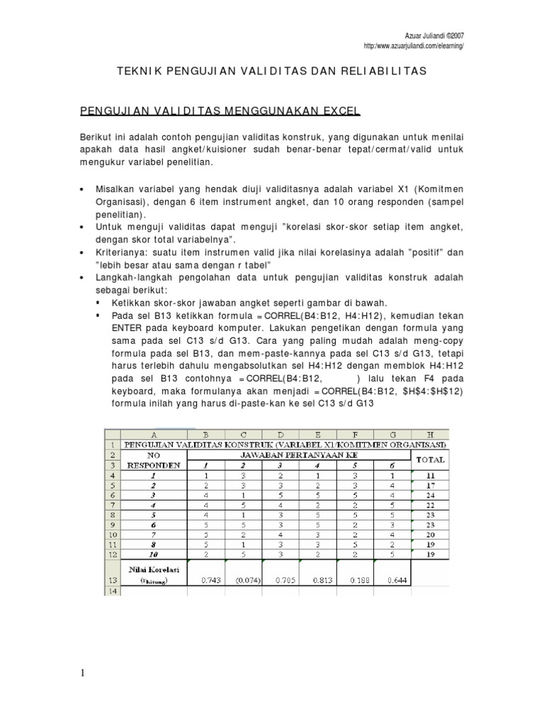 Contoh Uji Validitas Dan Reliabilitas | PDF