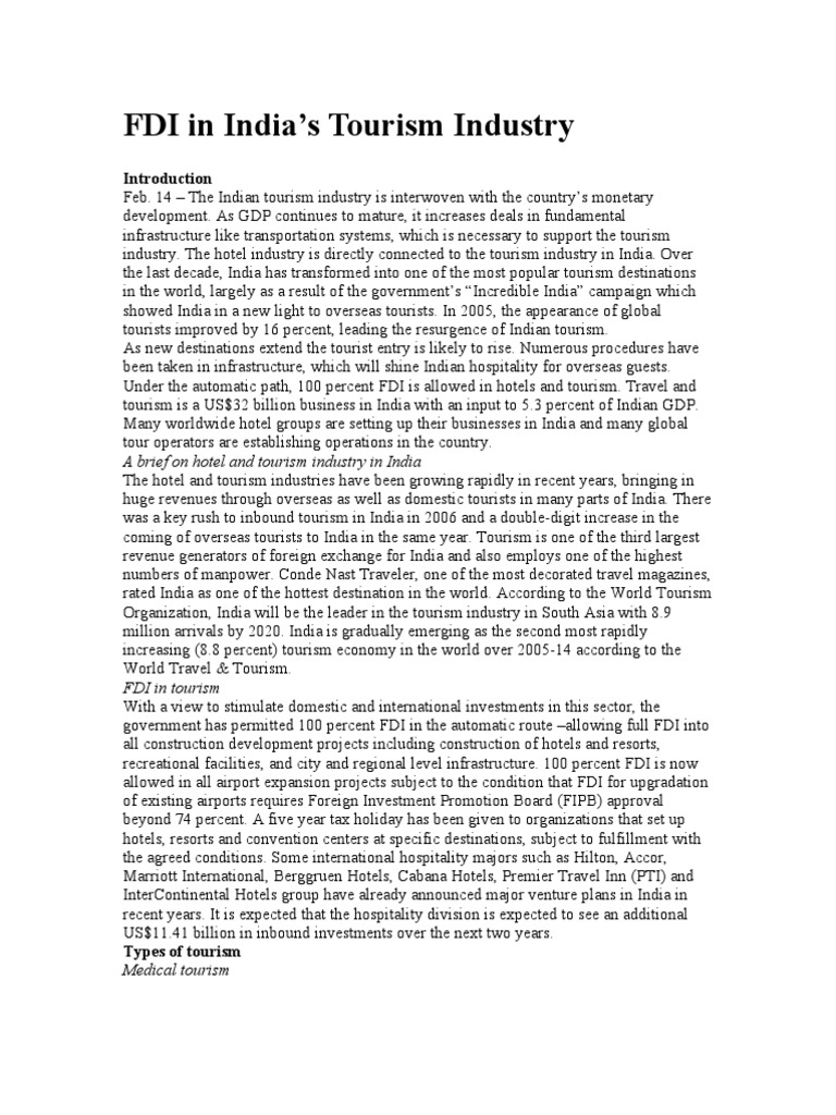 FDI in India's Tourism Industry | PDF | Foreign Direct Investment | Tourism