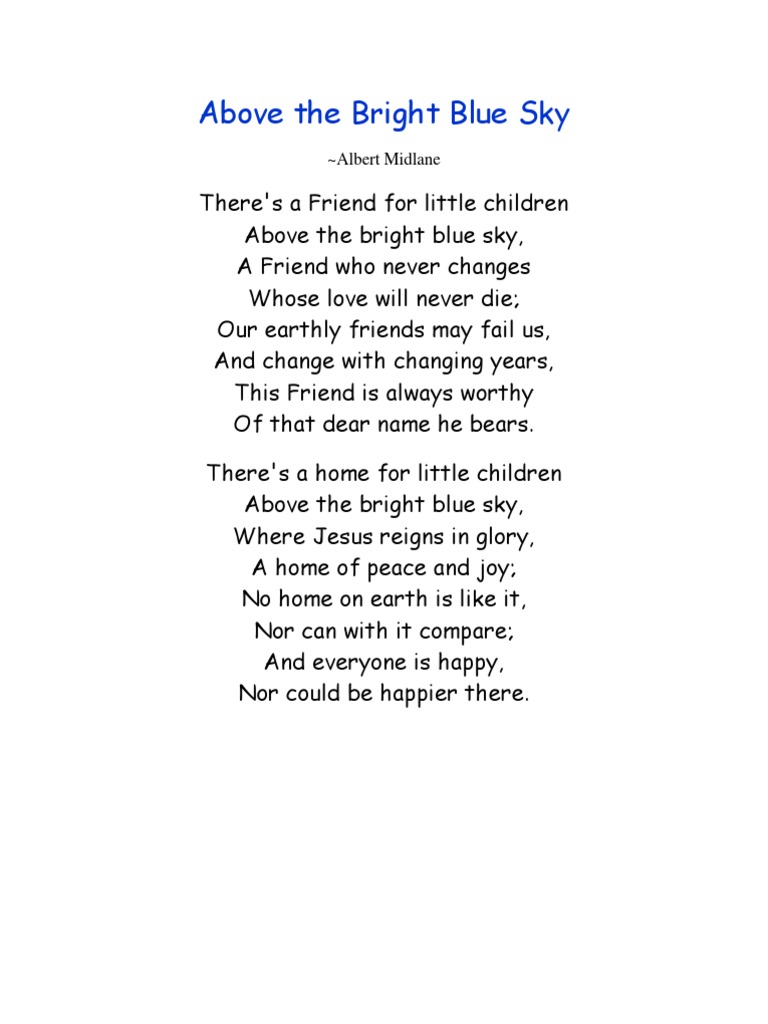 Above the Bright Blue Sky Poem | PDF | Home & Garden | Poetry