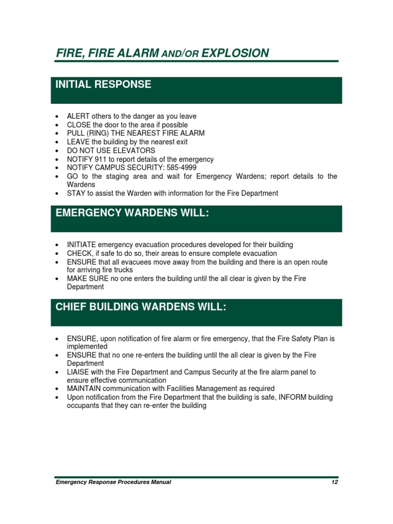 Fire Emergency Response Procedures | PDF | Emergency | Emergency Evacuation
