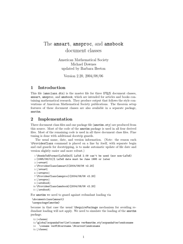 The Amsart, Amsproc, and Amsbook Document Classes | PDF | Graphic ...
