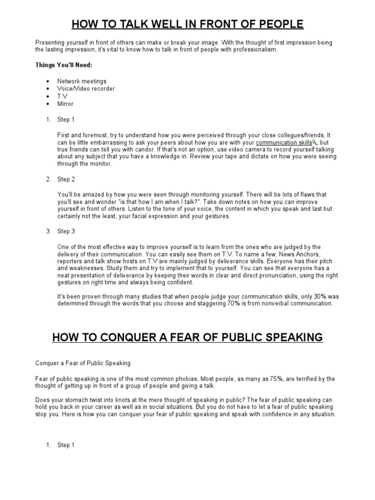 How To Talk Well in Front of People | PDF | Public Speaking | Test ...