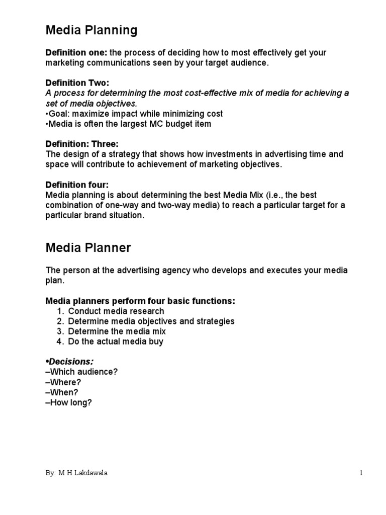 Media Planning Notes | PDF | Advertising | Market Analysis