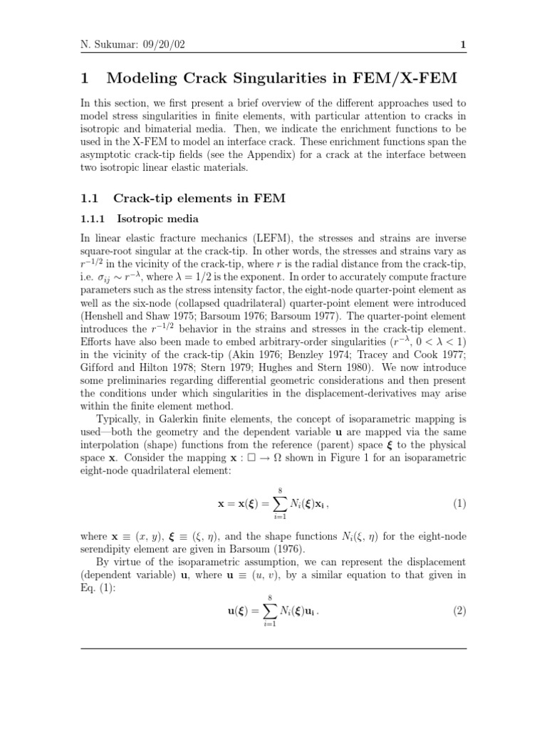 1 Modeling Crack Singularities in FEM/X-FEM | PDF | Fracture Mechanics | Fracture