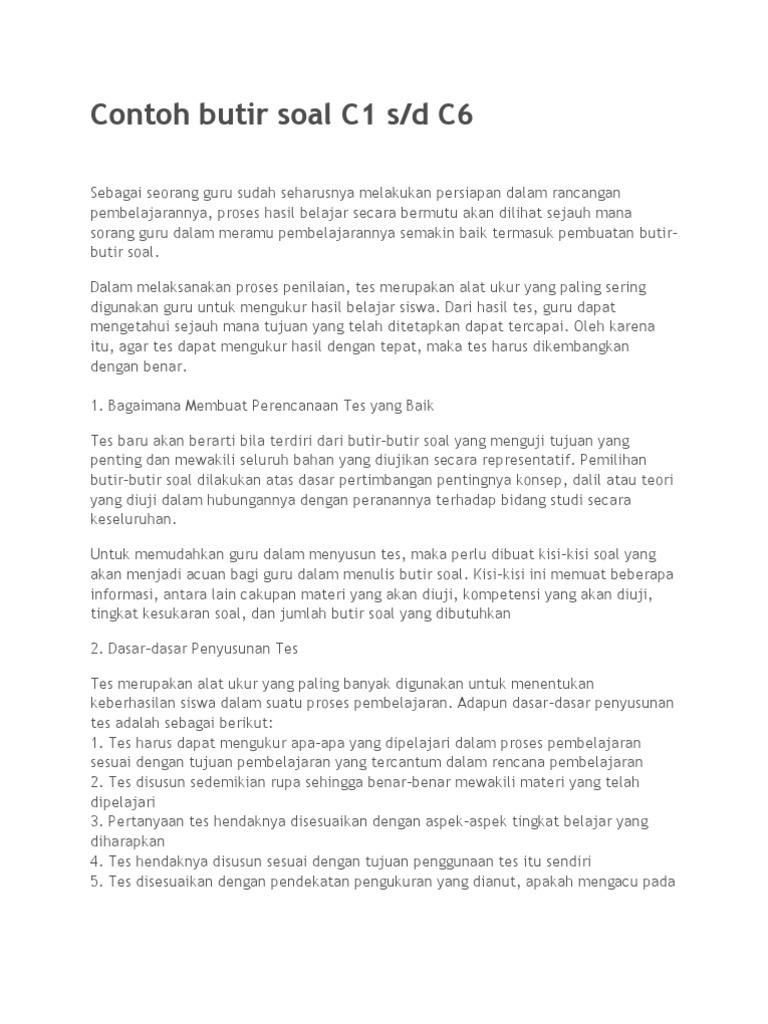 Contoh Butir Soal C1 - C6 | PDF